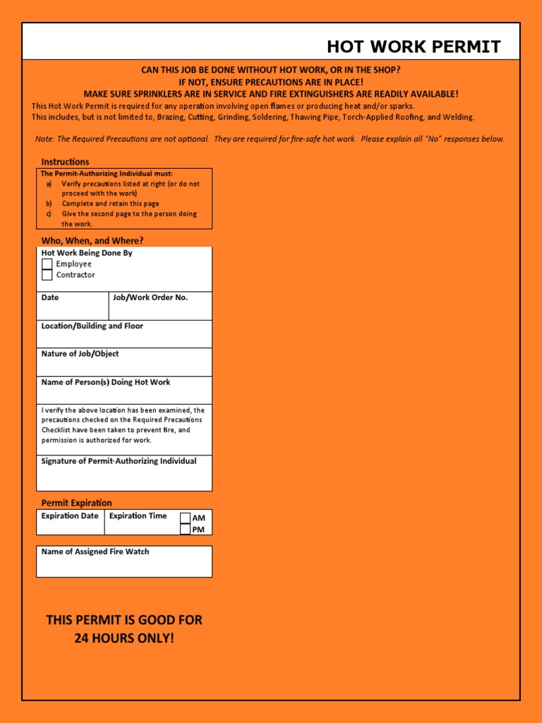 Hot Work Permit Template | PDF