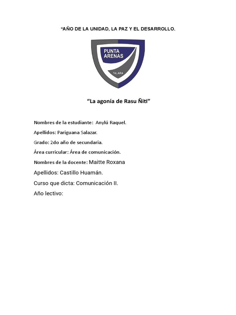 Analisis de Obra de La Agonia de Rasu Ñiti | PDF