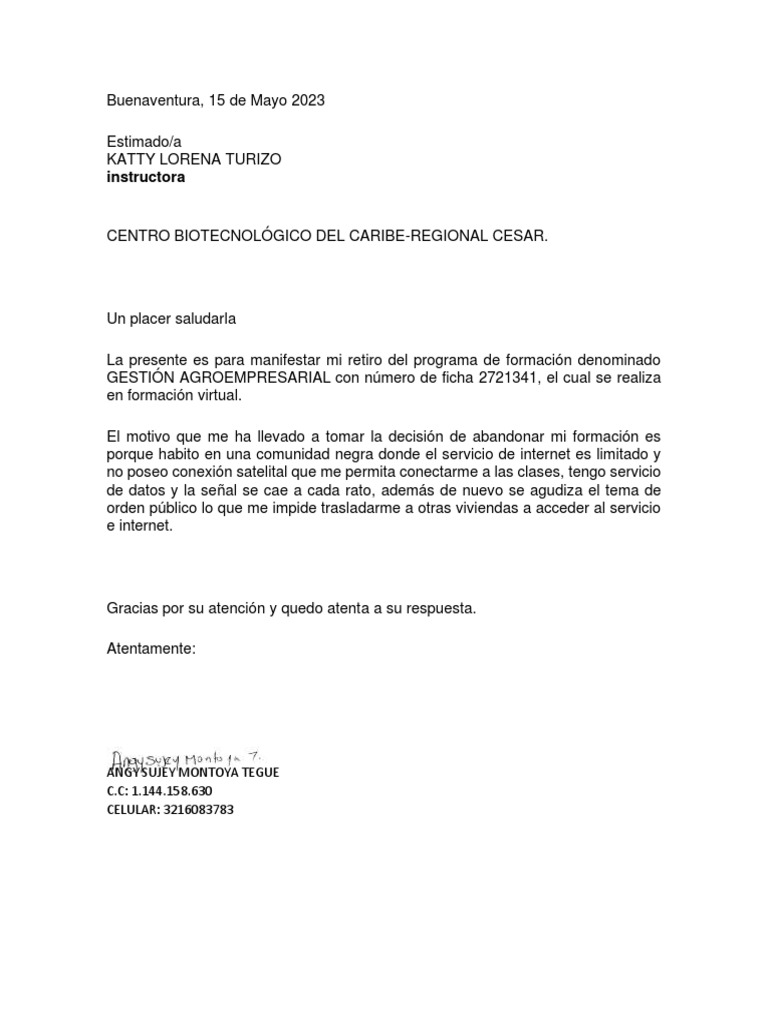 Carta-de-Retiro-Voluntario-SENA | PDF