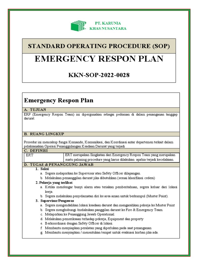 Kkn-Sop-2022-0028 Emergency Respon Plan | PDF