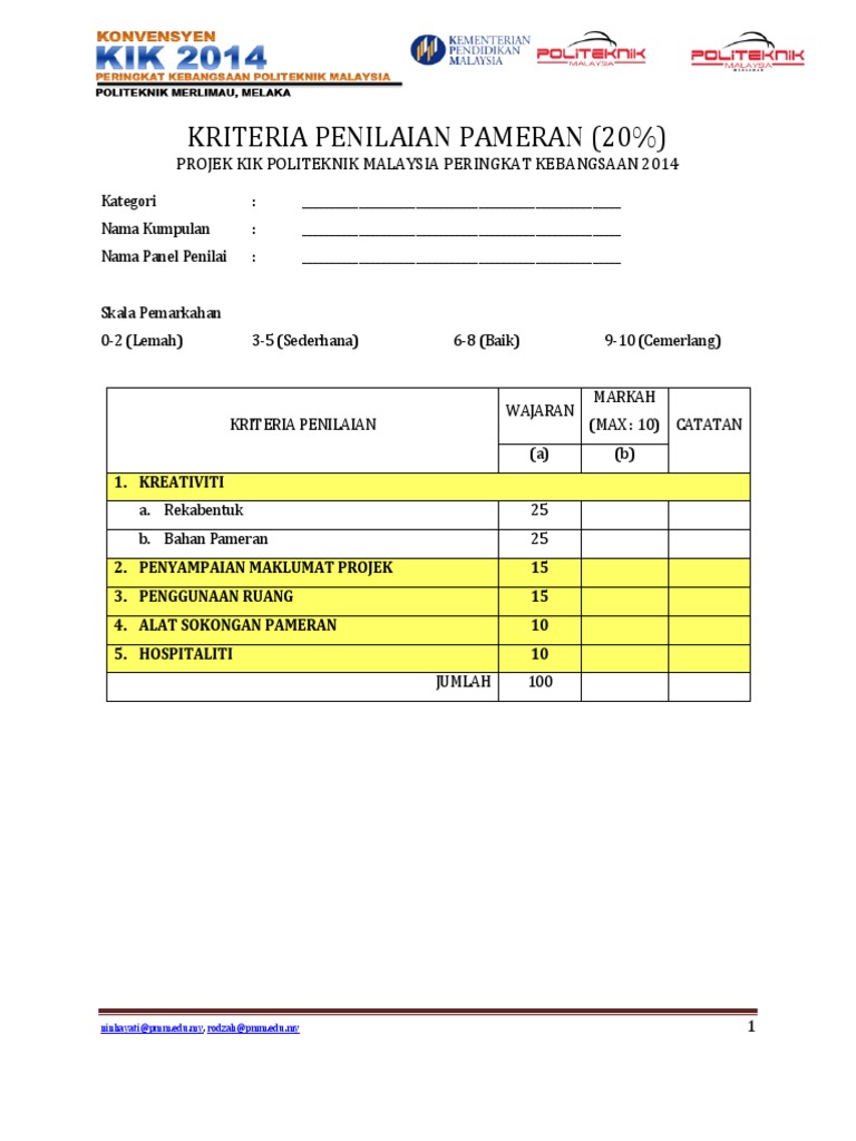 SKEMA PEMARKAHAN PAMERAN | PDF