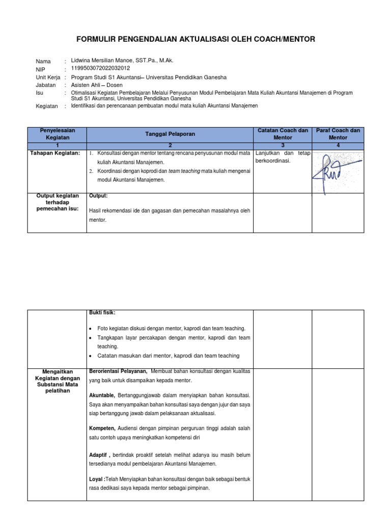 Laporan Mingguan 1 - Aktualisasi Latsar CPNS - Lidwina M Manoe | PDF