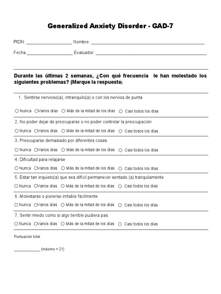 GAD7 | PDF | Crecimiento personal y profesional | Artes del Lenguaje y ...