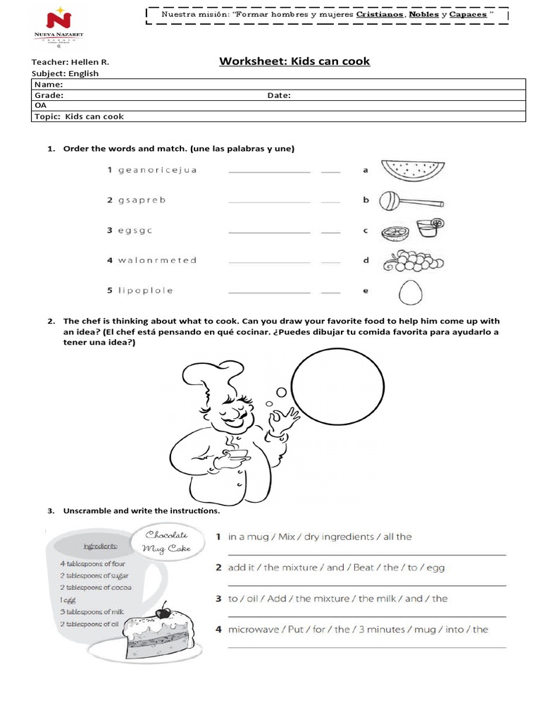 5°worksheet - Unit 2 Kidscancook | PDF