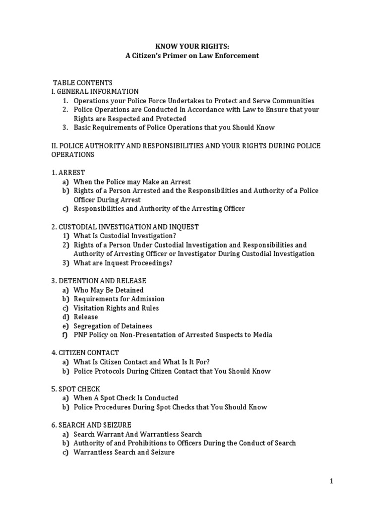 Human Rights - PNP Manual-KNOW YOUR RIGHTS | PDF | Arrest | Search And ...