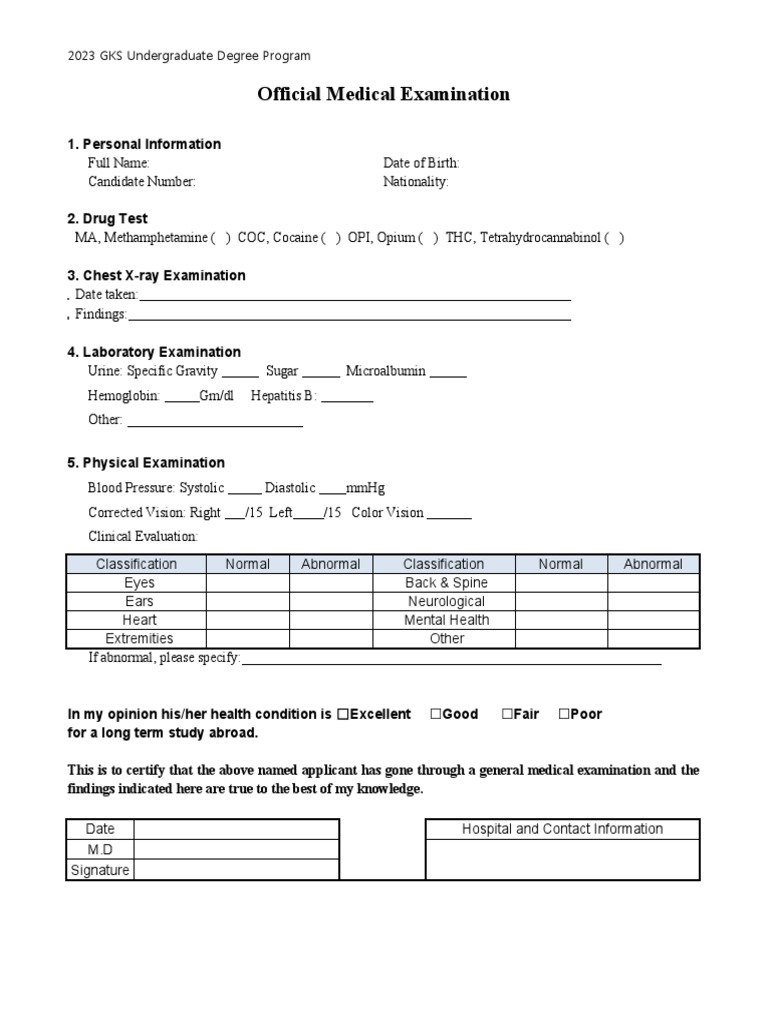 2023 GKS Official Medical Examination | PDF