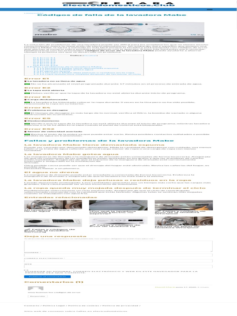 Códigos de Error DeLavadora Mabe | PDF | Lavadora | Detergente