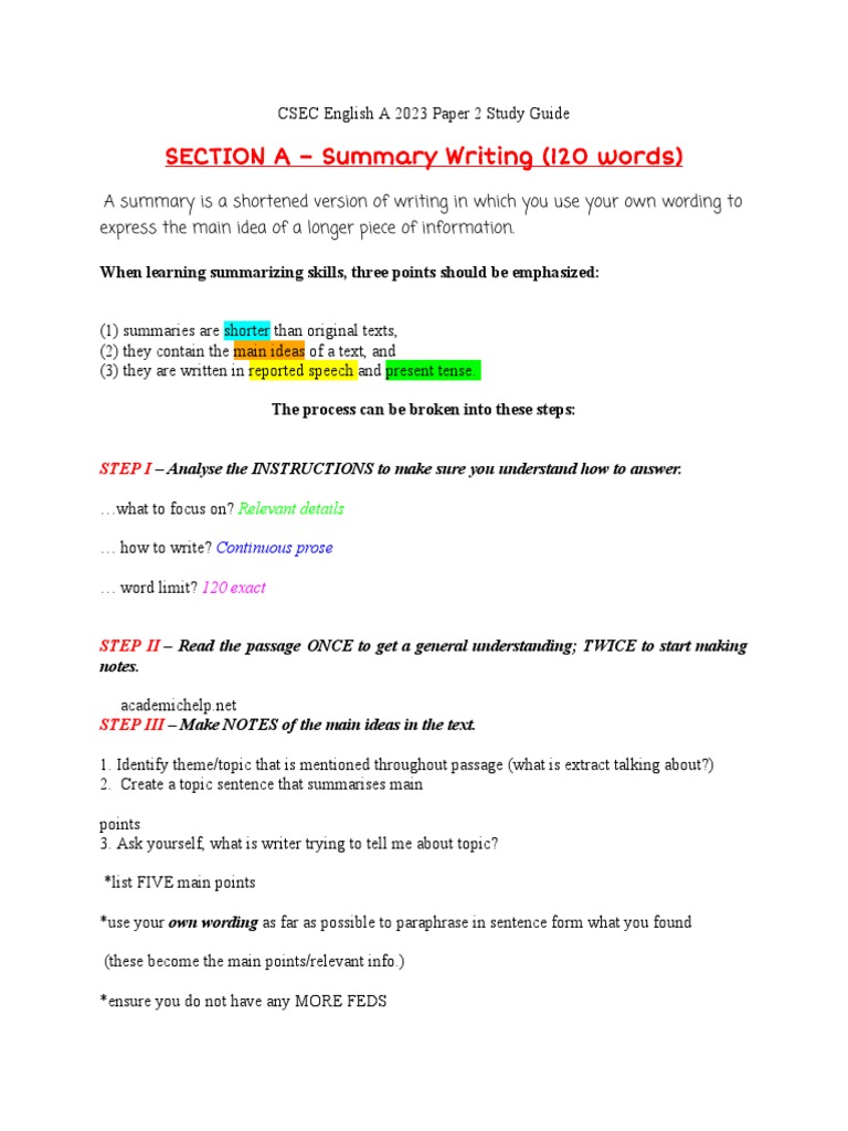 CSEC English A 2023 Paper 2 Study Guide | PDF