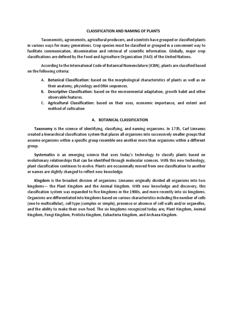 Classification of Crops | PDF | Taxonomy (Biology) | Vegetables