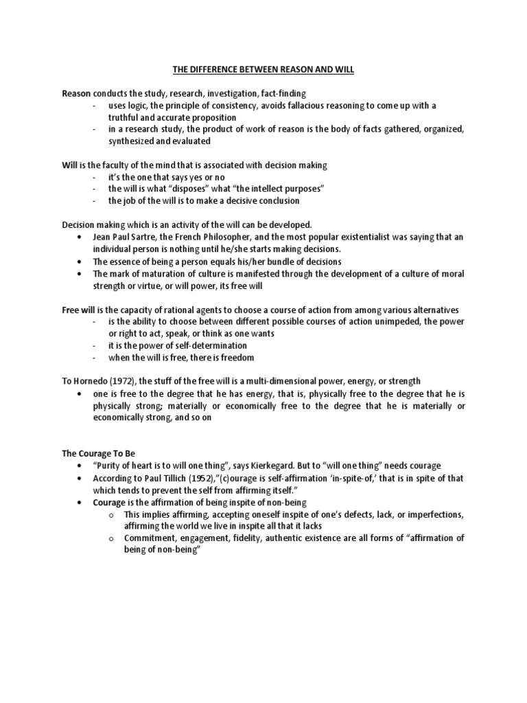 The Difference Between Reason and Will | PDF | Reason | Virtue