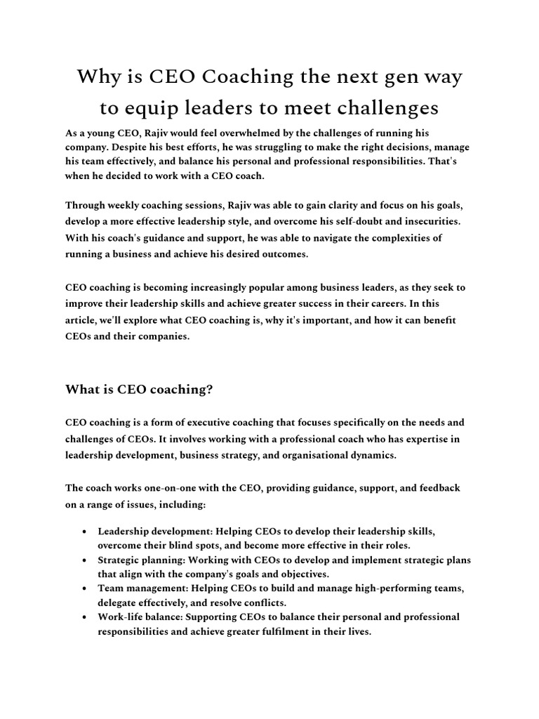 Ceo Coaching | PDF | Leadership | Chief Executive Officer