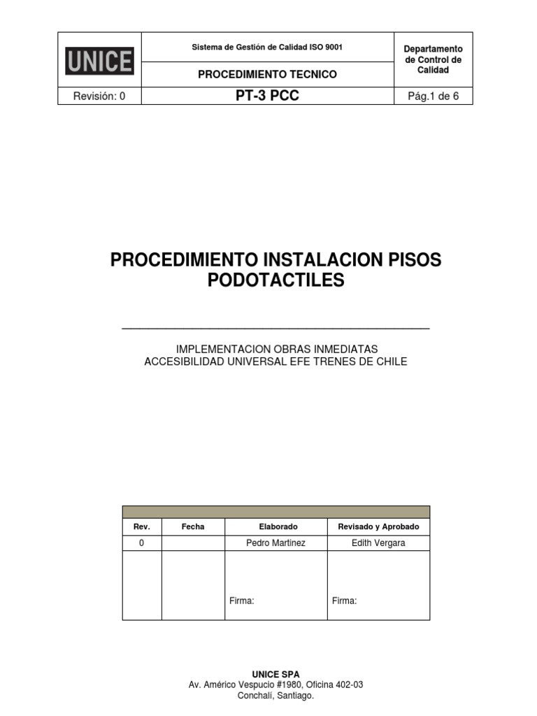 PT-04 Procedimiento Instalacion de Pisos Podotactiles | PDF | Negocios | Informática