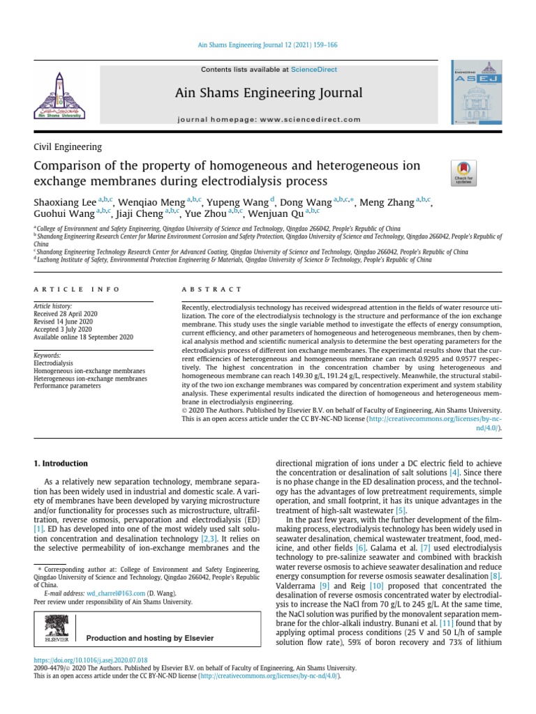 Comparison of The Property of Homogeneous and Heterogeneous Ion Exchange Membranes During ...