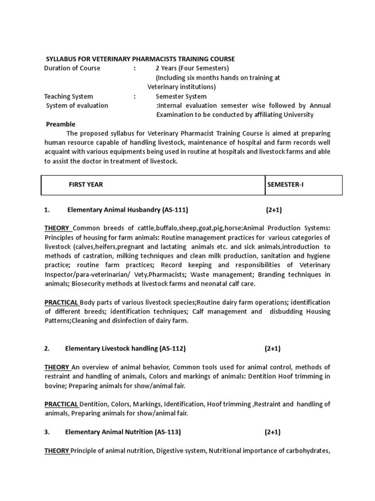 Veterinary Pharmacist Syllabus | PDF