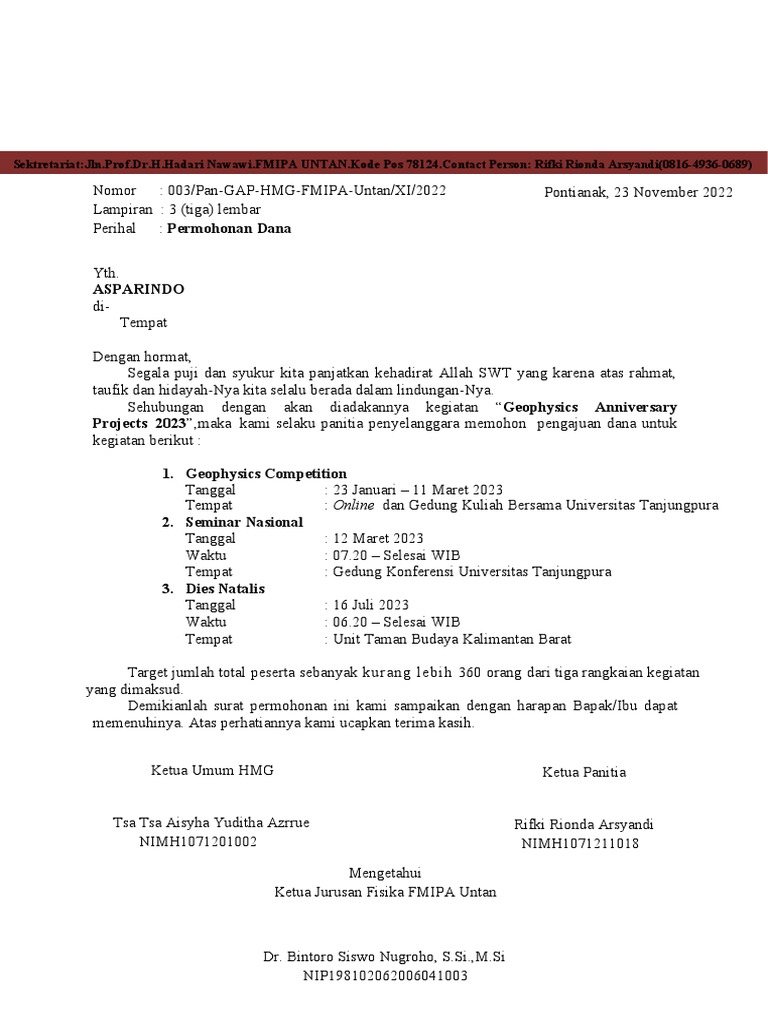 003 - Surat Permohonan Dana Asparindo | PDF