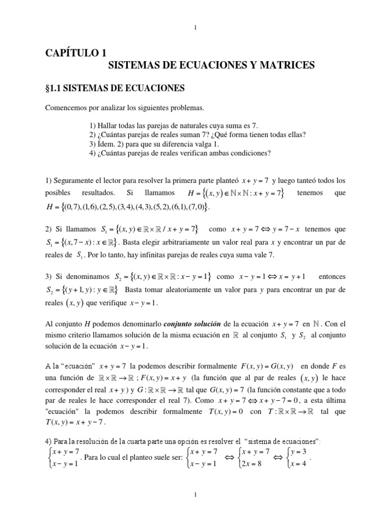 Capítulo 1 Sistemas De Ecuaciones Y Matrices Pdf 6919