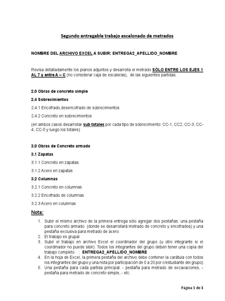 Indicaciones Segundo Entregable Trabajo Escalonado de Metrados | PDF