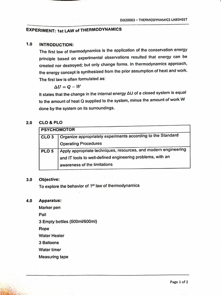 Lab 1 Thermodynamic | PDF