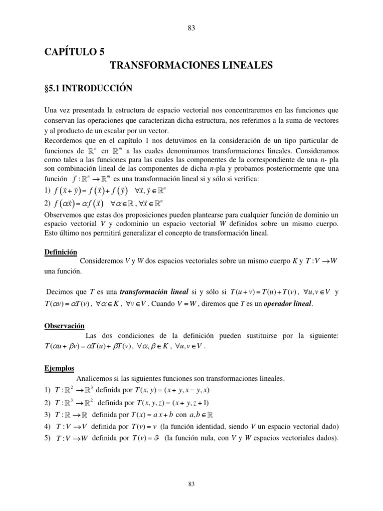 Capítulo 5 Transformaciones Lineales | Descargar gratis PDF | Mapa lineal | Base (álgebra lineal)