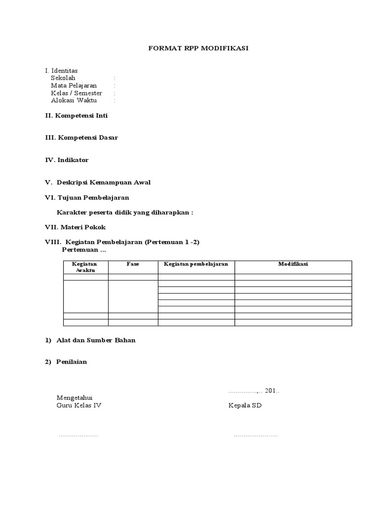 Format RPP Modifikasi untuk Pembelajaran | PDF