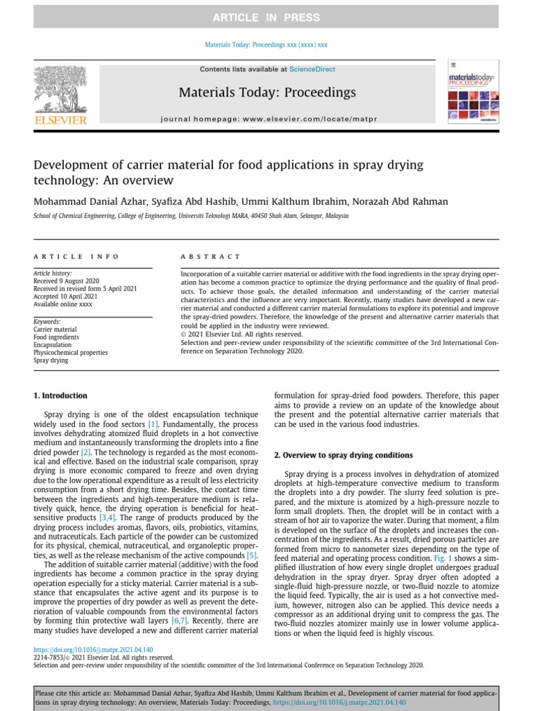 Carrier Materials for Spray Drying in Food | PDF | Starch | Physical ...