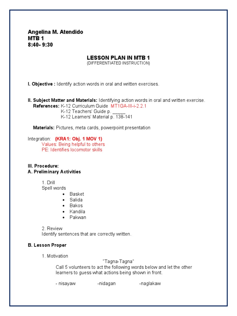 3rd COT in MTB Lesson Plan | PDF