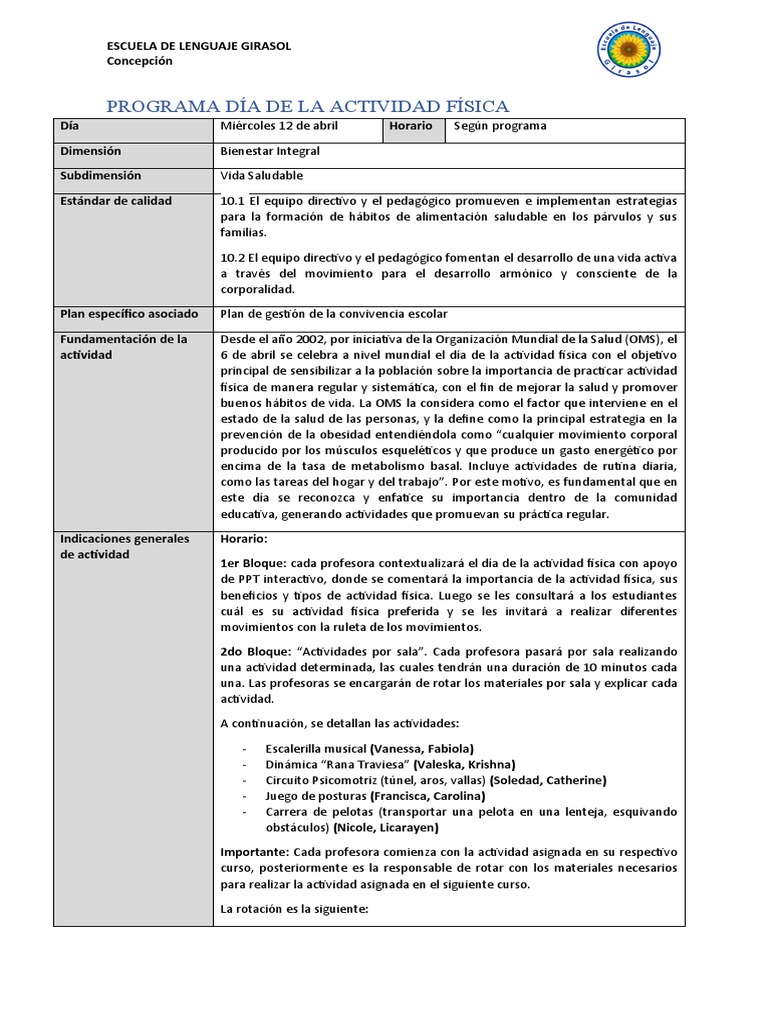 Programa Dia de La Actividad Física | PDF
