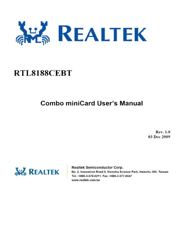 Realtek Semiconductor RTL8188CEBT 802.11b - G - N RTL8188CE Combo ...