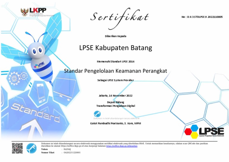 Sertifikasi Keamanan LPSE Batang | PDF