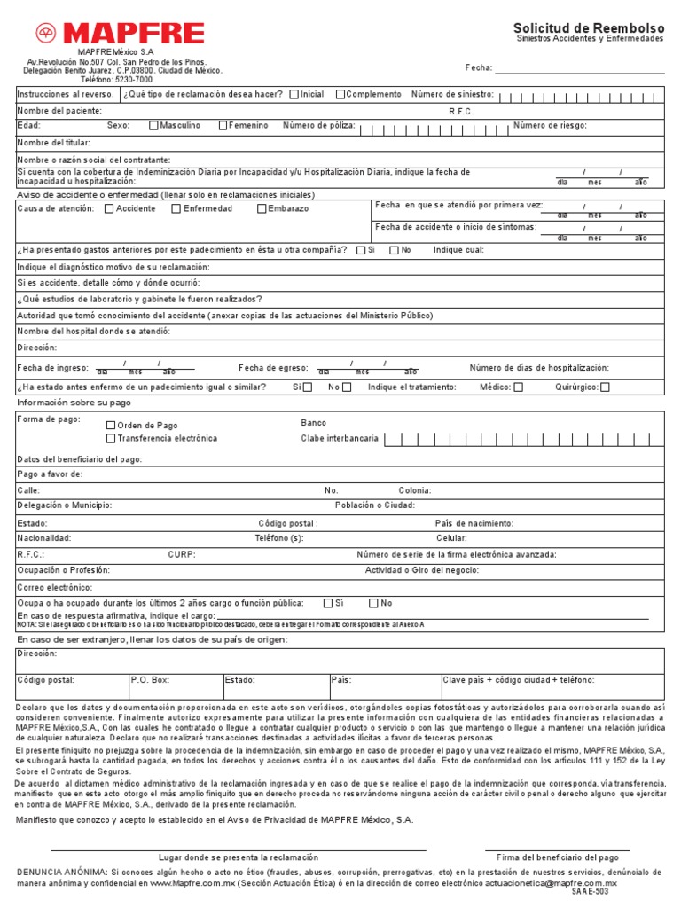 Solicitud Reembolso Siniestro Aye | PDF | Seguro | Hospital