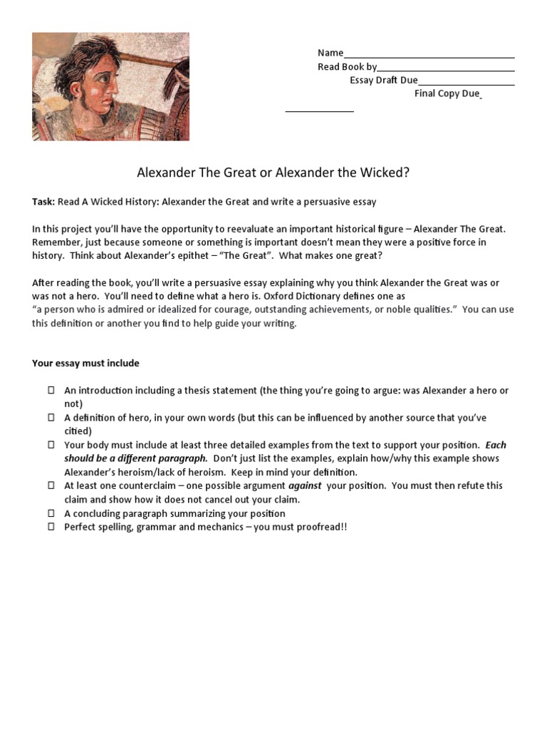 Alexander The Great Essay Instructions | PDF