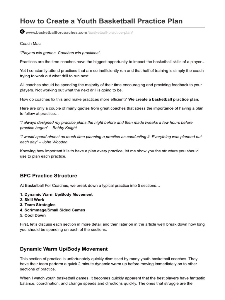 Coach Mac - Youth Basketball Practice Plan | PDF