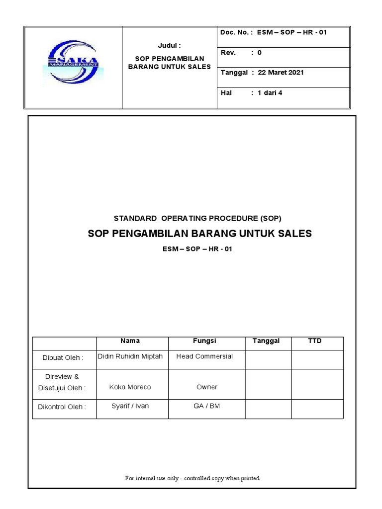 SOP Pengambilan Barang Untuk Sales | PDF