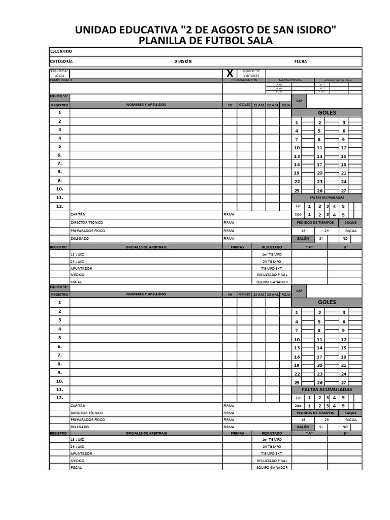 Planilla Futsal | PDF