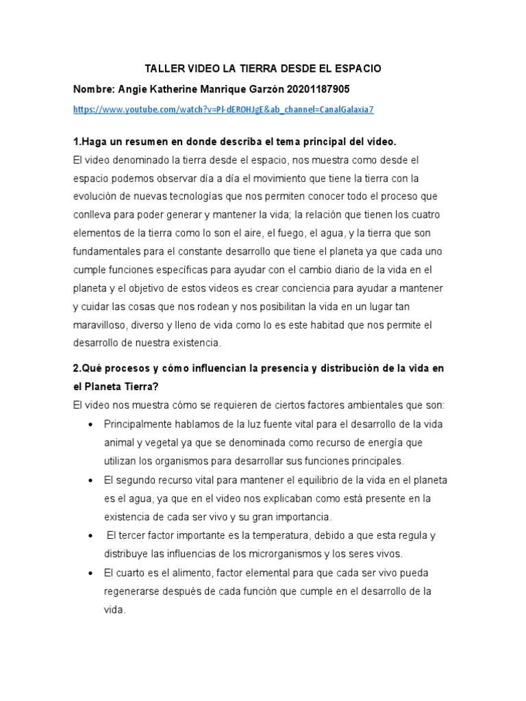 Taller Video La Tierra Desde El Espacio | PDF