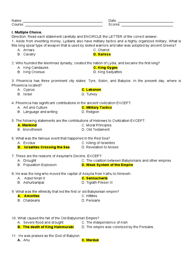 Ancient Civilizations Quiz | PDF | Achaemenid Empire | Babylon