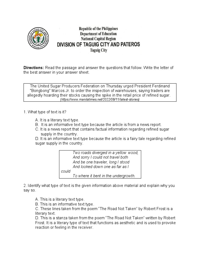 English Grade 10 1ST Quarter Test | PDF | Language Arts & Discipline ...