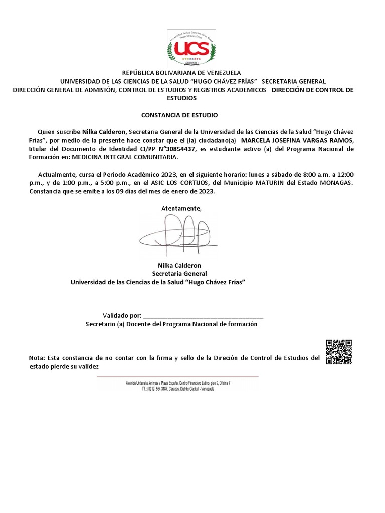 Constancia de Estudio UCS Arquimary | PDF