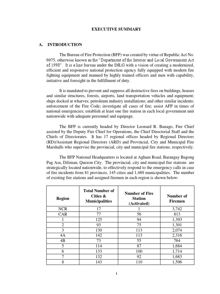 Bureau of Fire Protection Executive Summary 2018 | PDF