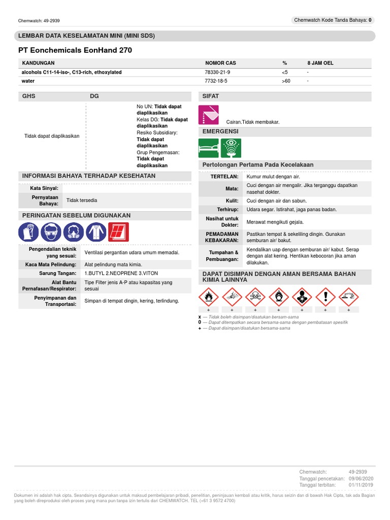 Lembar Data Keselamatan EonHand 270 | PDF