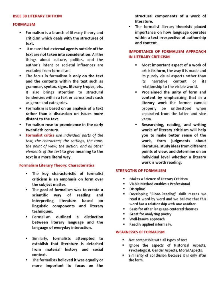 FORMALISM | PDF | Literary Criticism | Literary Theory