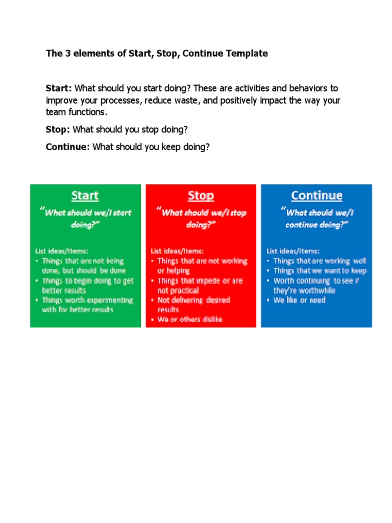 Start Stop Continue Template Guide | PDF