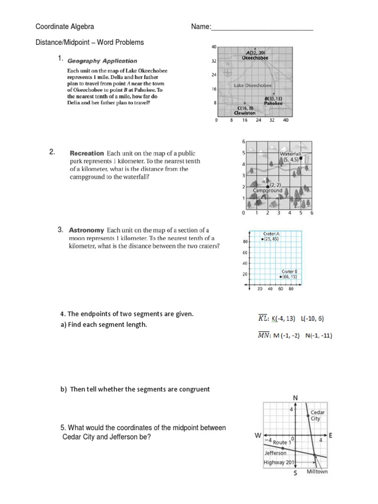 Distance and Midpoint Word Problems | PDF