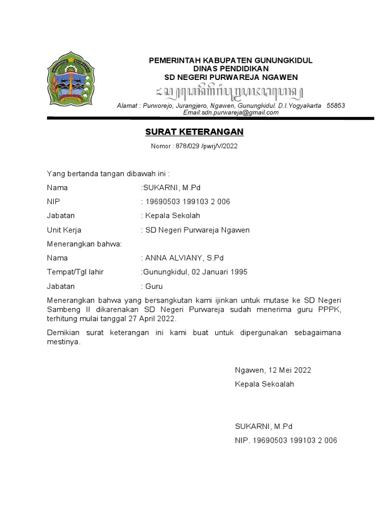 Surat Keterangan Mutasi Anna - Hepi | PDF