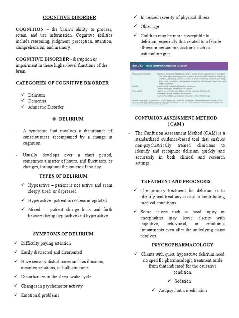 Cognitive Disorder Handout | PDF