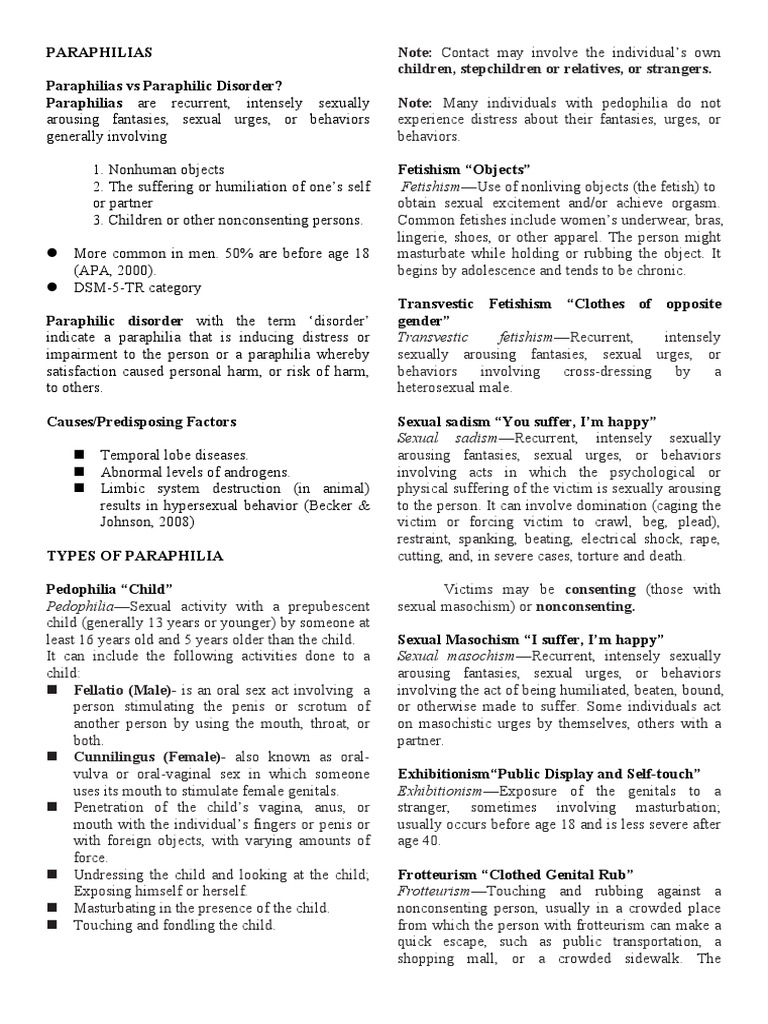 Paraphilias HAndouts | PDF | Sexual Fetishism | Human Sexual Activity