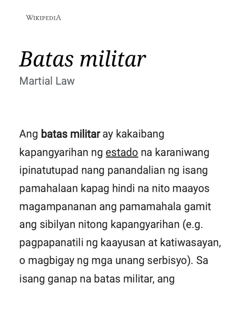 Batas Militar - Wikipedia, Ang Malayang Ensiklopedya | PDF