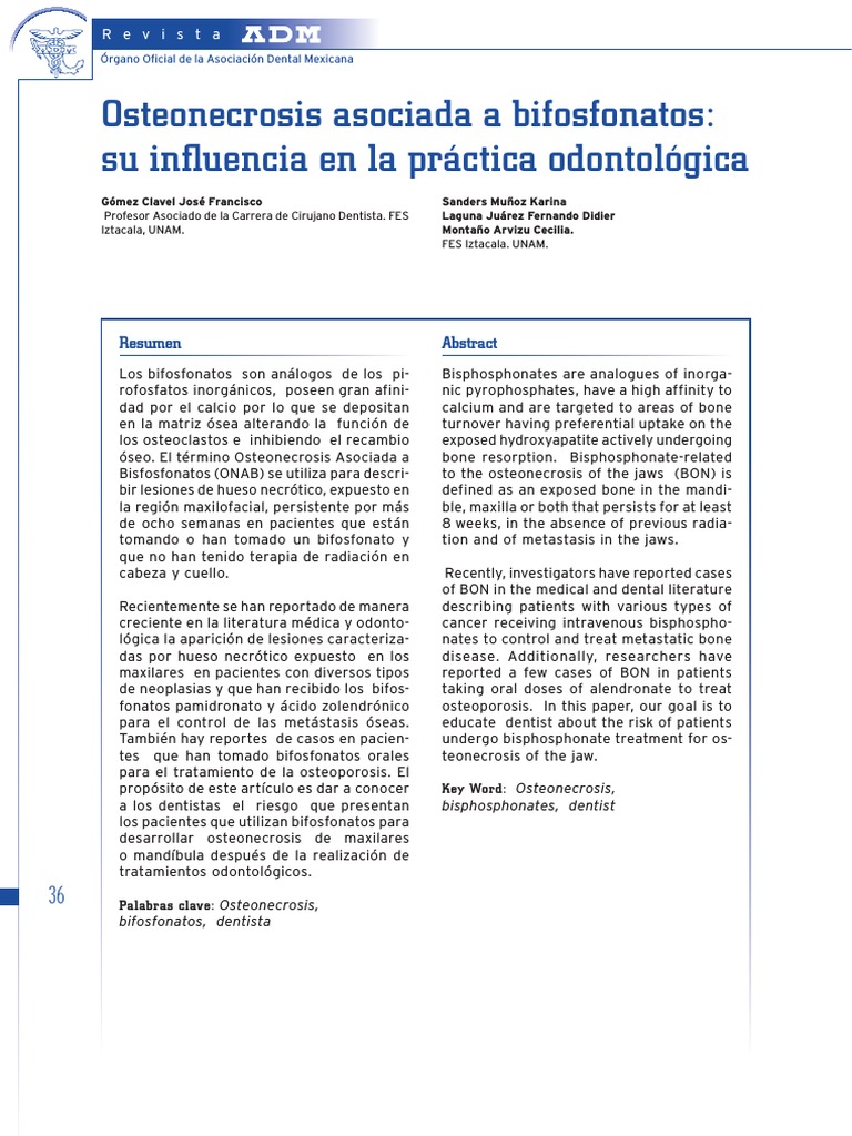 Osteonecrosis Asociada A Bifosfonatos: Su in Uencia en La Práctica ...