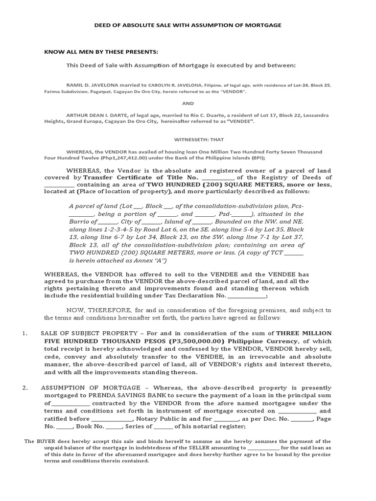 DEED OF ABSOLUTE SALE WITH MORTGAGE | PDF