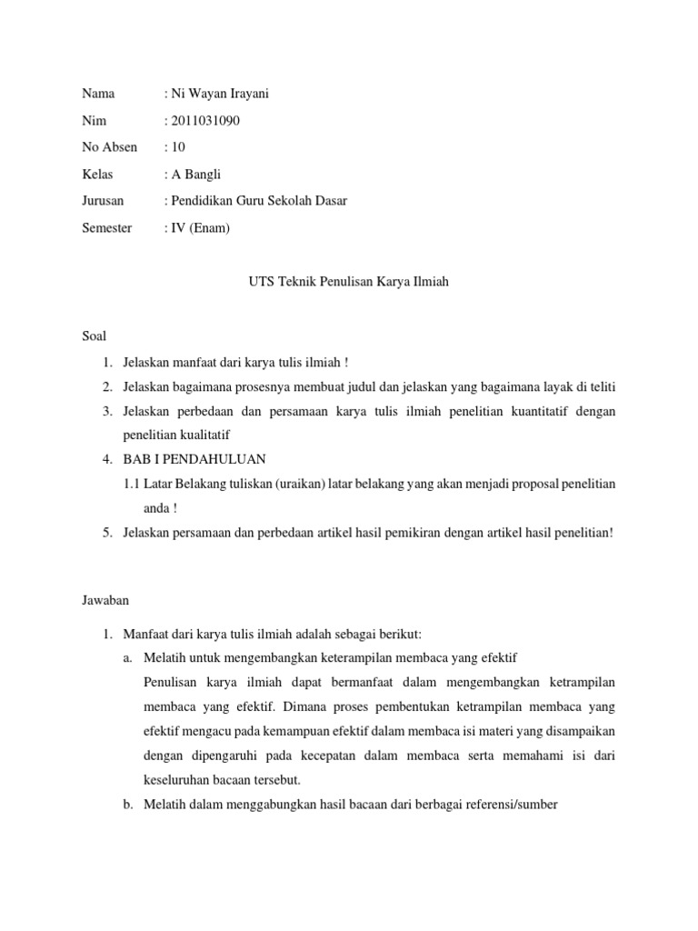 Ni Wayan Irayani UTS Teknik Penulisan Karya Ilmiah | PDF | Karier ...
